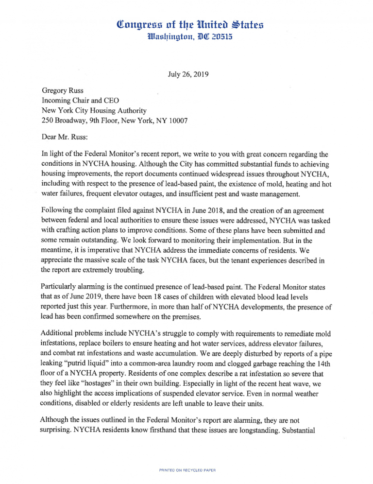 Clarke Authors Letter to NYCHA to Require Action for Resident Safety ...